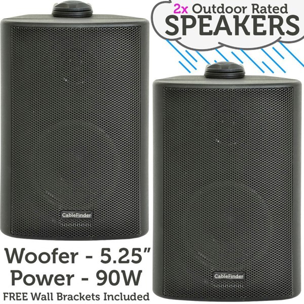 Loops (PAIR) 2x 5.25" 90W Black Outdoor Rated Speakers | Rackhams