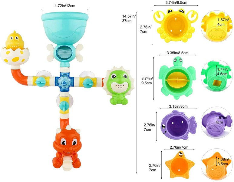 Baby Bath Dinosaur Toy Water Pipes with Waterwheel and | Rackhams