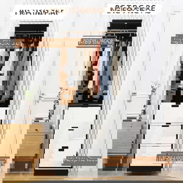 HOMCOM Modern Wardrobe White Wardrobe with 3 Drawer | Rackhams