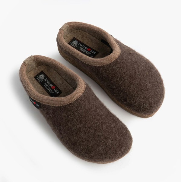 Haflinger PANDA Womens Felt Clogs Brown | Rackhams