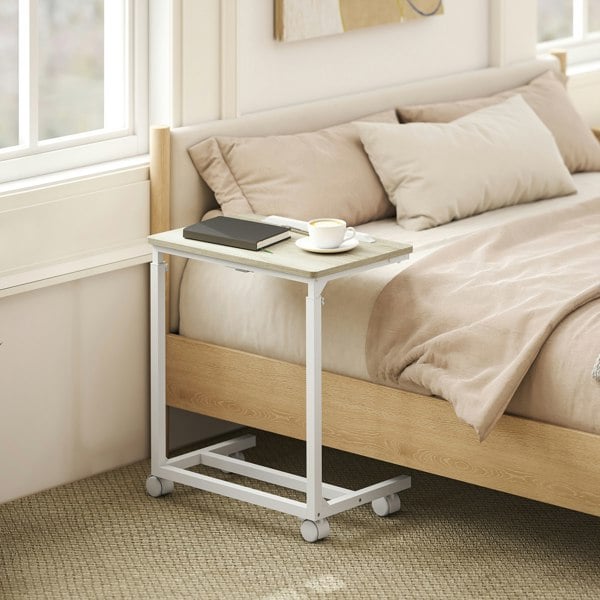 HOMCOM C-Shaped Sofa Side Table, Height Adjustable | Rackhams