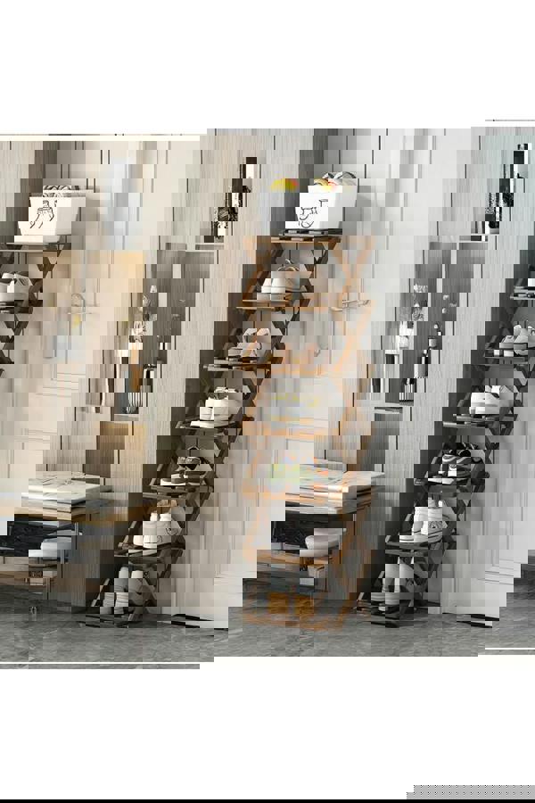 Living and Home 7 Tier Bamboo Folding Shoe Rack Shoe | Rackhams