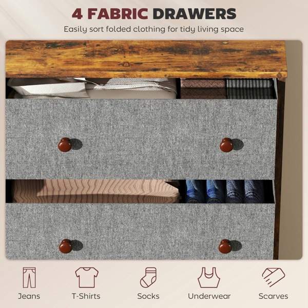 HOMCOM Chest of Drawers, Dresser with 4 Fabric Drawers | Rackhams